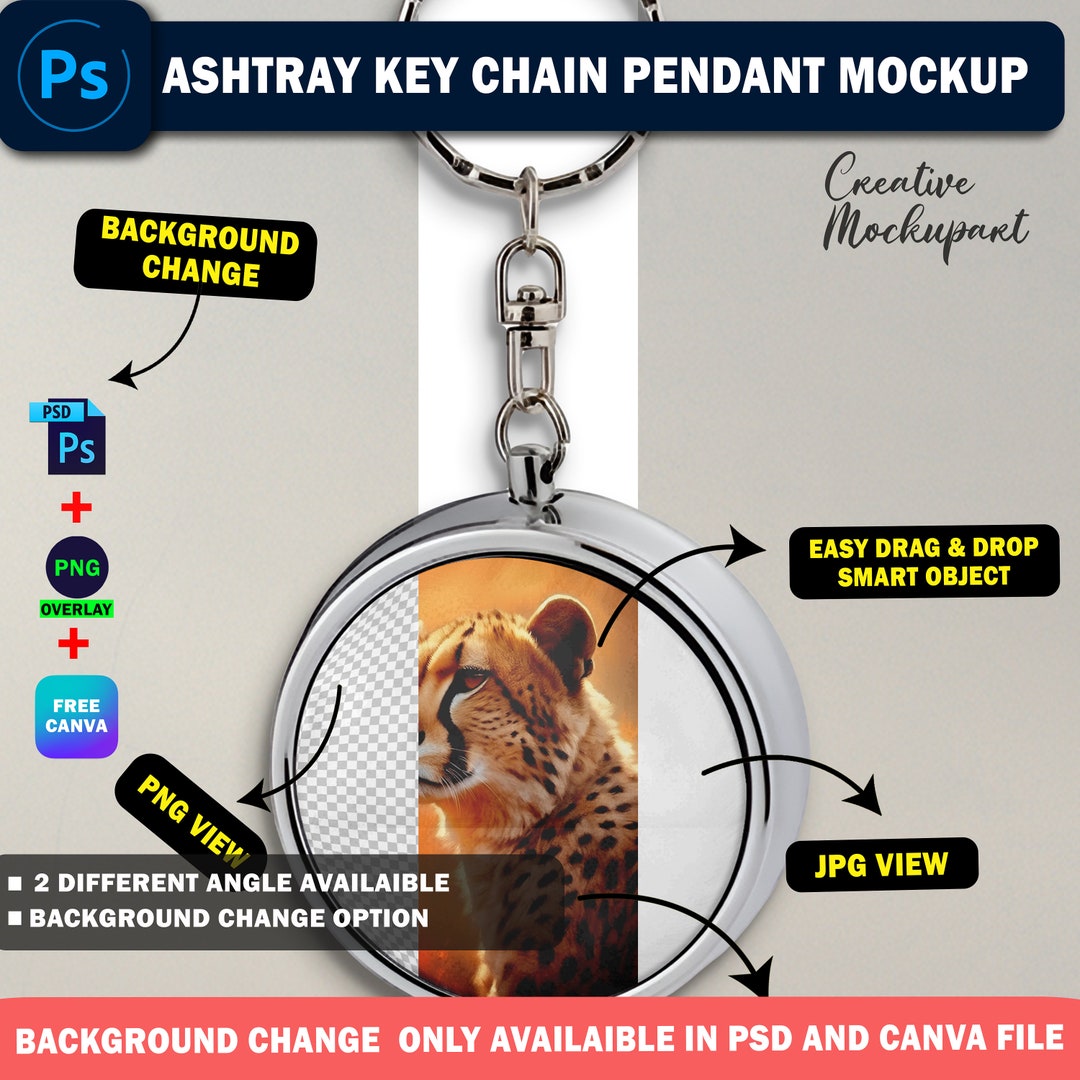 Dye Sublimation Ashtray Round Key Chain Pendant Mockup, Ashtray Key ...