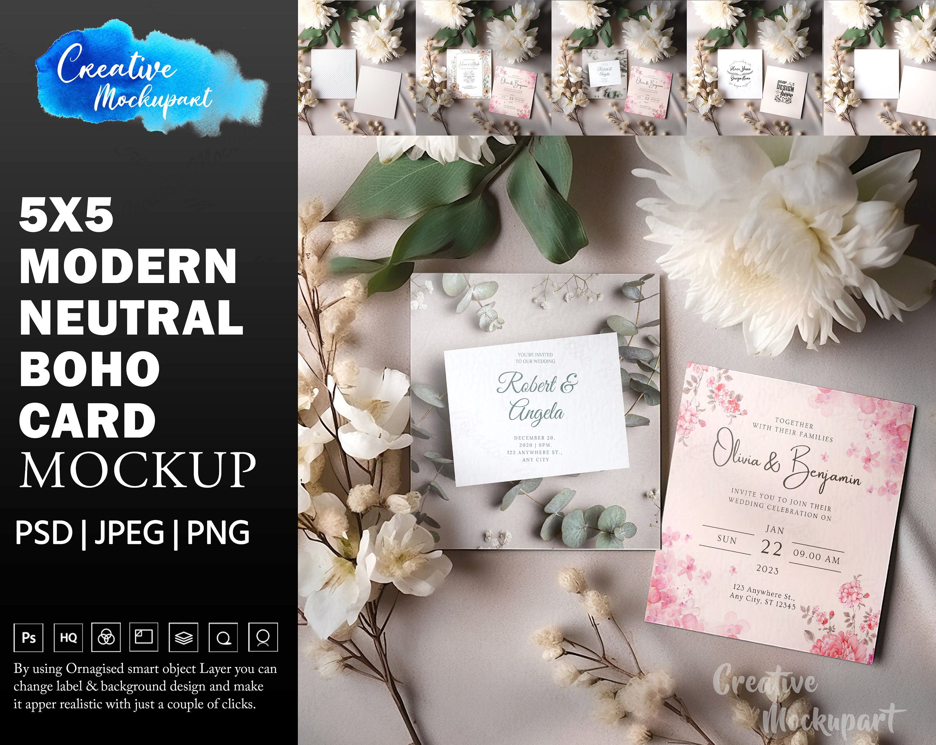 Modern Neutral 5x5 Inch Boho Card Mockup Square Card Mockup - Etsy