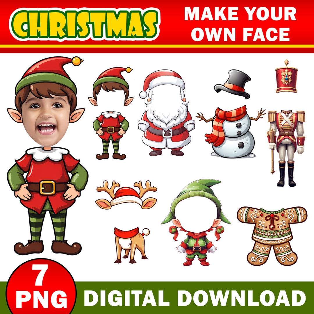 7 Christmas Add Your Own Photo Picture PNG Bundle, Santa Elf Reindeer ...