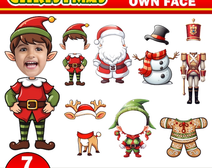 Christmas Add Your Own Photo Face, DIY Elf Yourself PNG Bundle, Elf ...