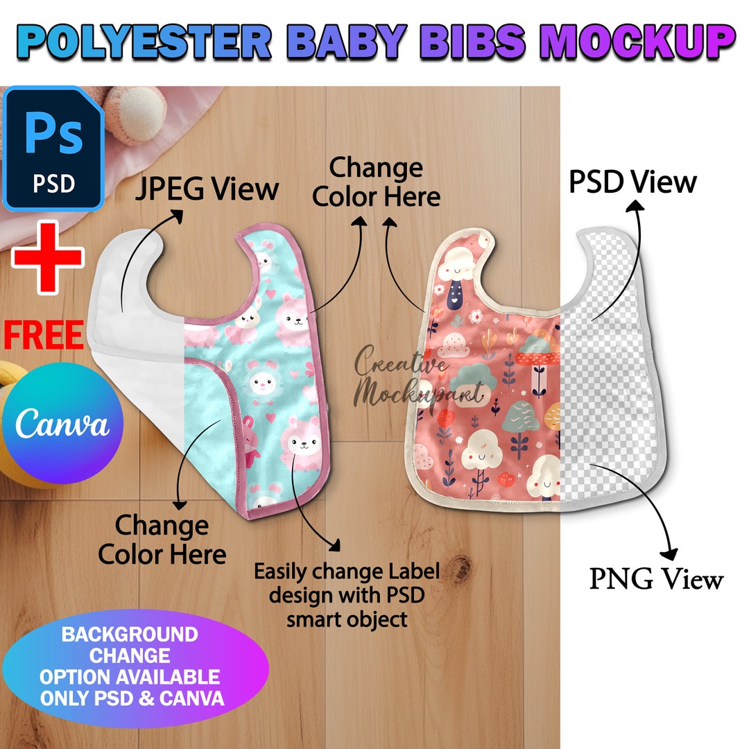 Dye Sublimation Baby Bib Mockup | Baby Neck Bib Mock Up, Baby Clothes Mockup | Insert Design via ...