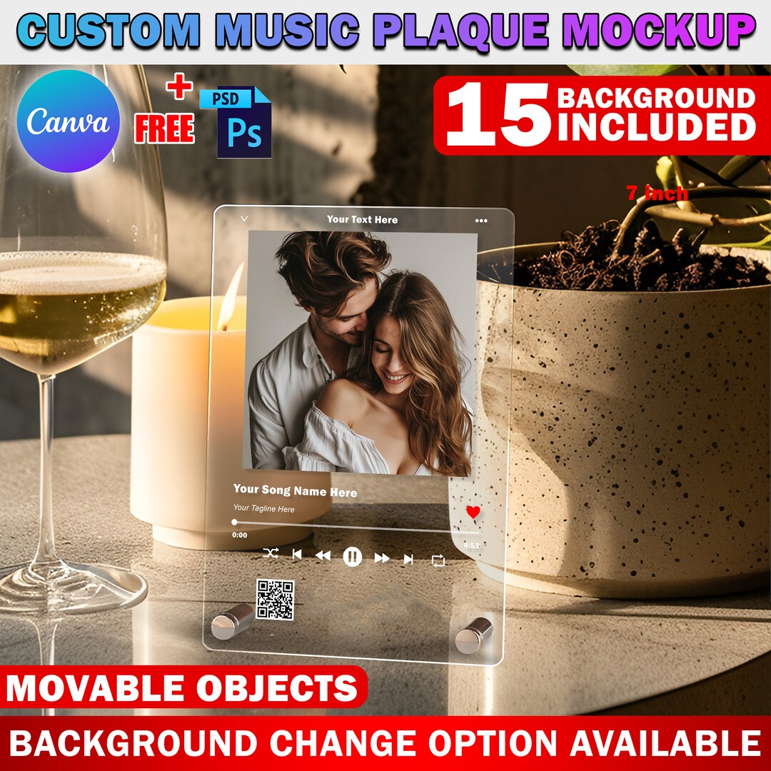 5X8, 7X10 Inch Editable Music Photo Acrylic Plaque Mockup Template ...