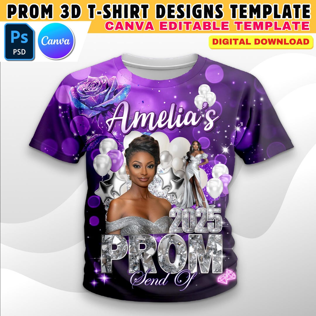 Prom 3D Shirt Design, Purple & Silver T-shirt Design Template, 32x27 ...