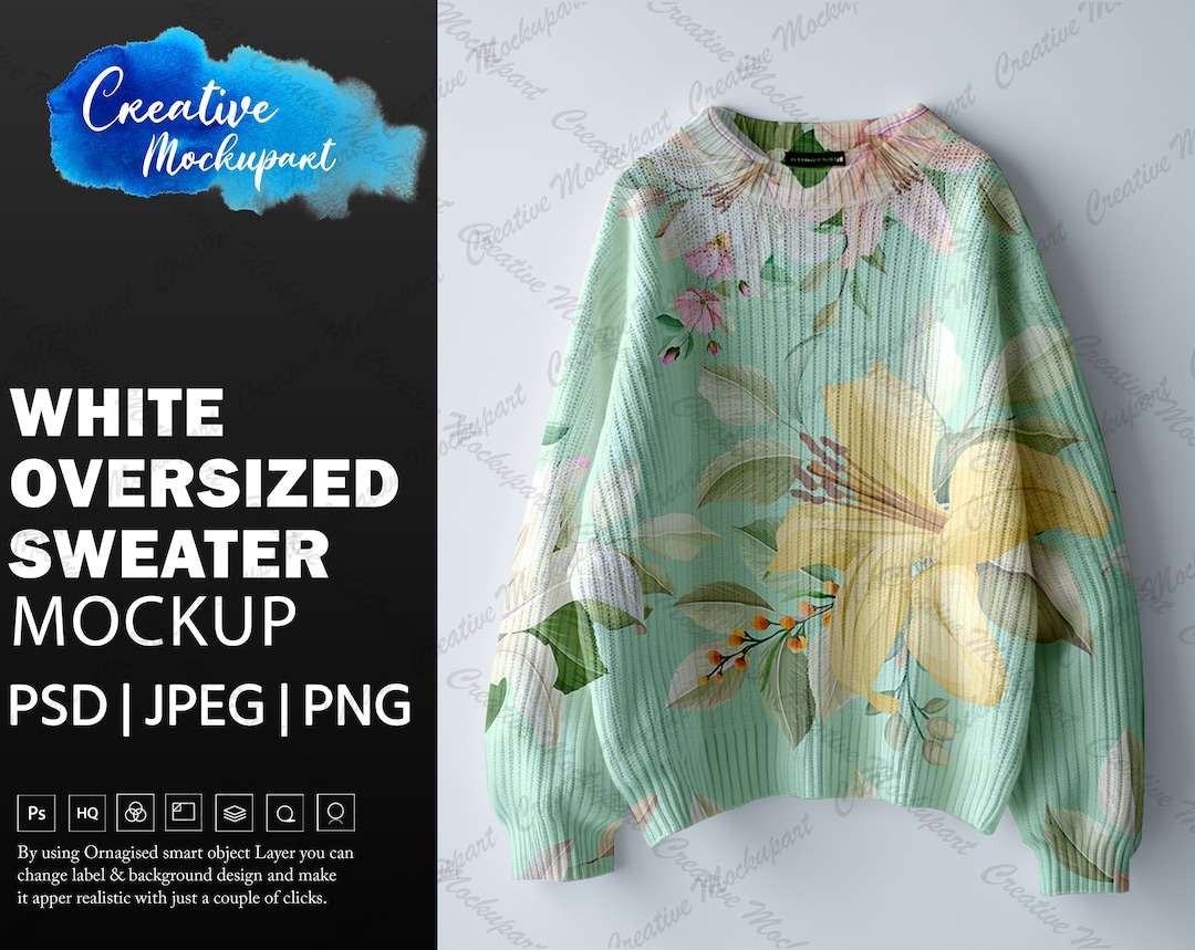 Realistic Oversized Sweater Mockup | Crewneck Sweater Oversized Mockup ...
