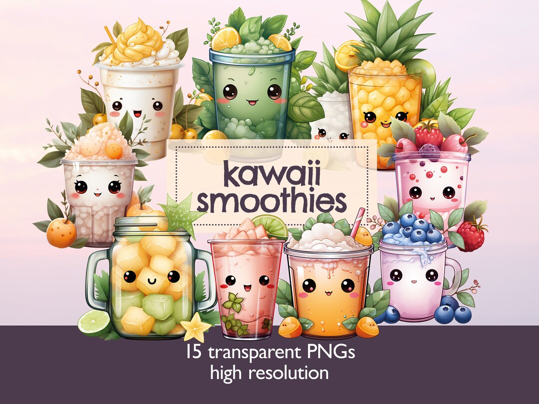 Kawaii Smoothie Watercolor Clip Art Cute Mixed Fruit Clip Art ...
