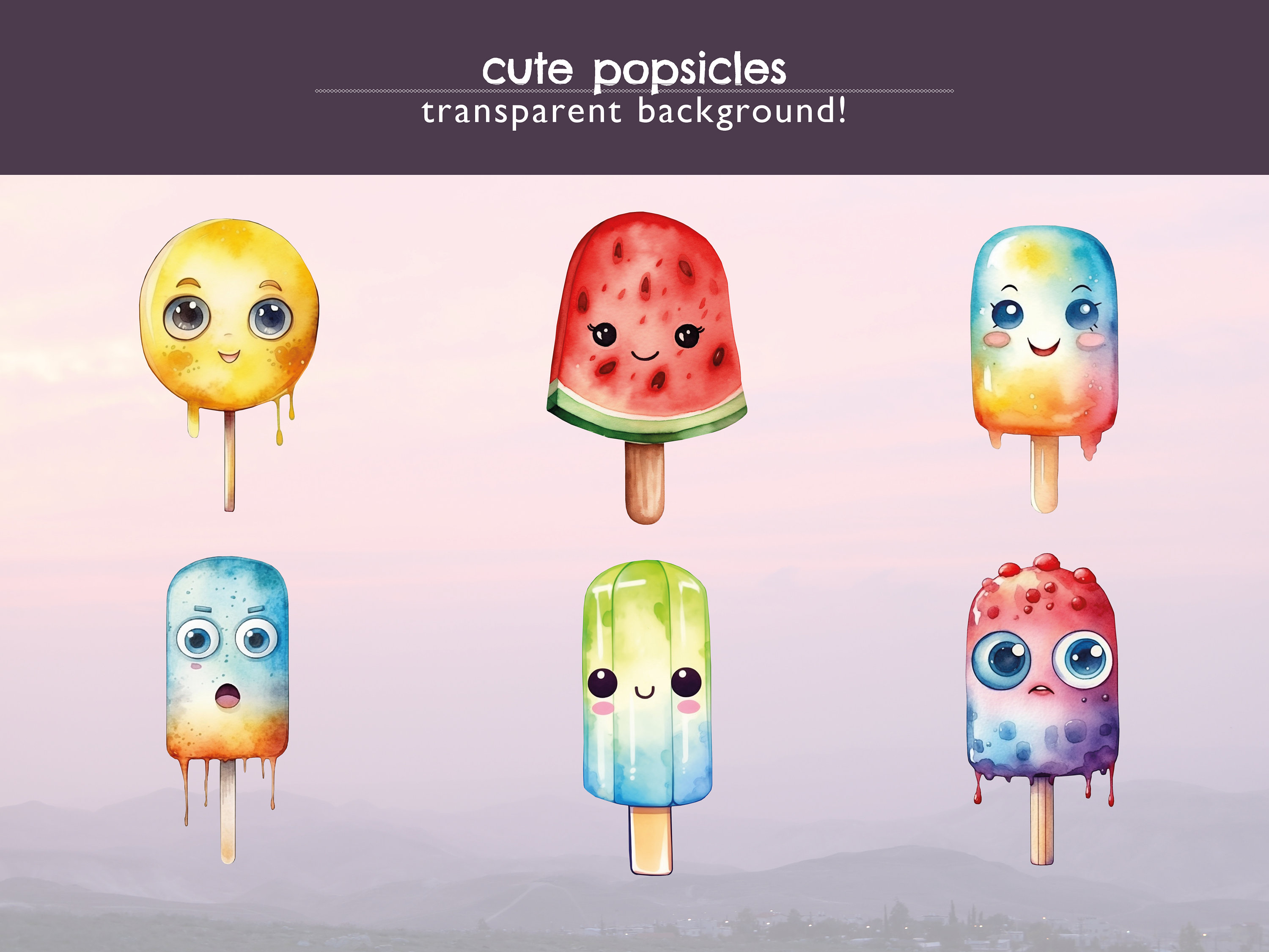 Kawaii Popsicle Watercolor Clip Art Cute Colorful Ice Pops Sticker ...