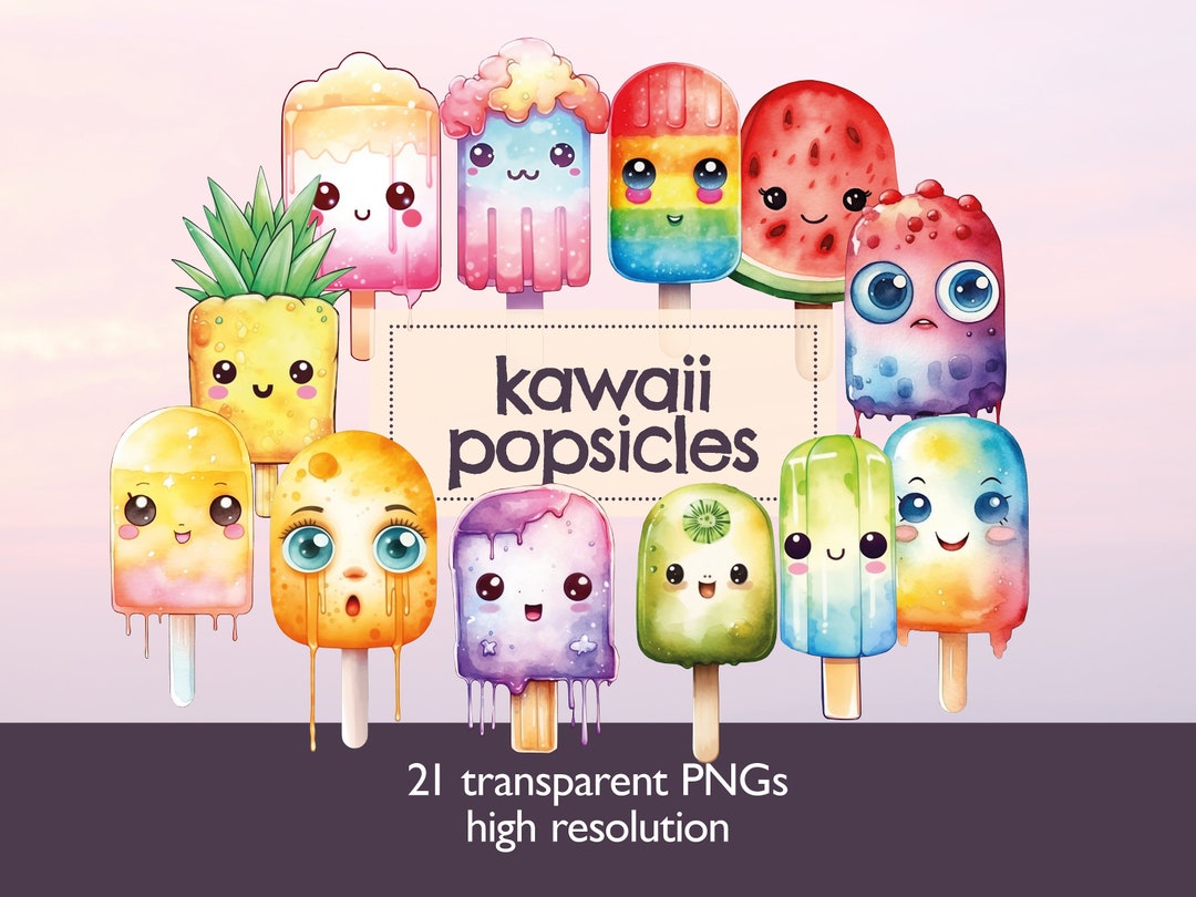 Kawaii Popsicle Watercolor Clip Art – Cute Colorful Ice Pops Sticker ...
