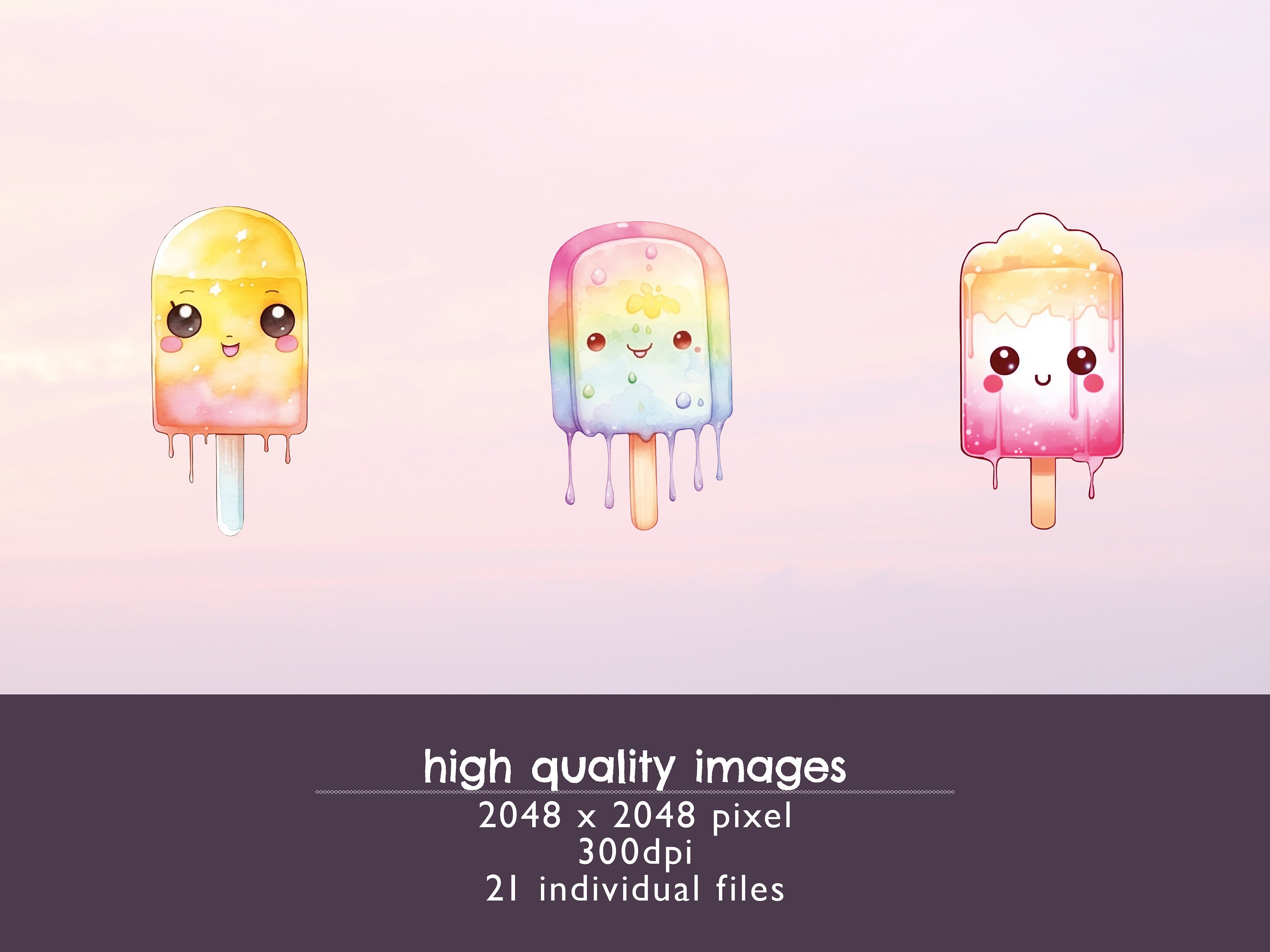 Kawaii Popsicle Watercolor Clip Art – Cute Colorful Ice Pops Sticker ...
