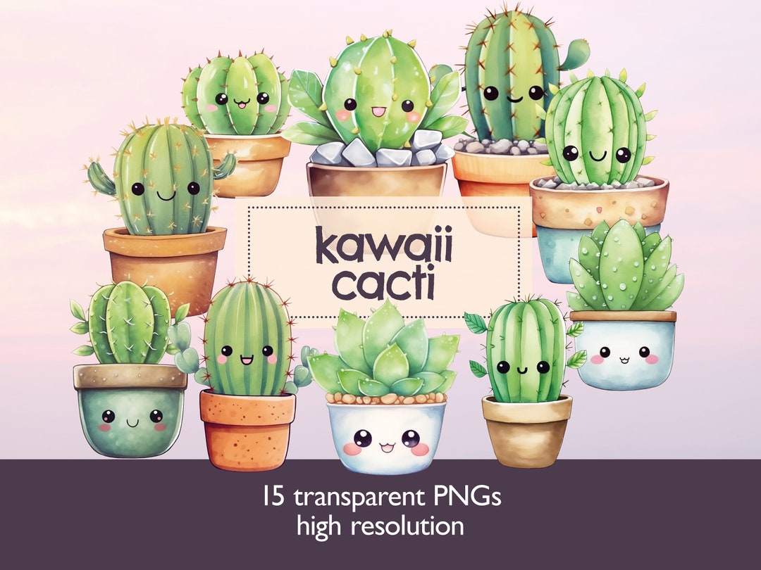 Cute Cactus in Pots Watercolor Clipart – Indoor Potted Succulent Cacti ...