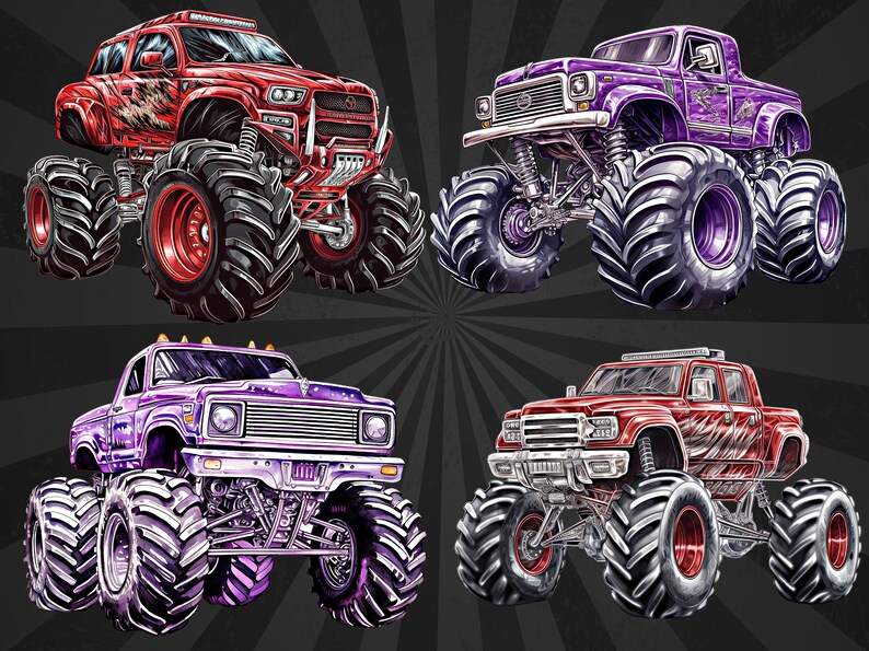 Monster Trucks Clipart Bundle: 20 PNG Images Adrenaline-packed Graphics ...