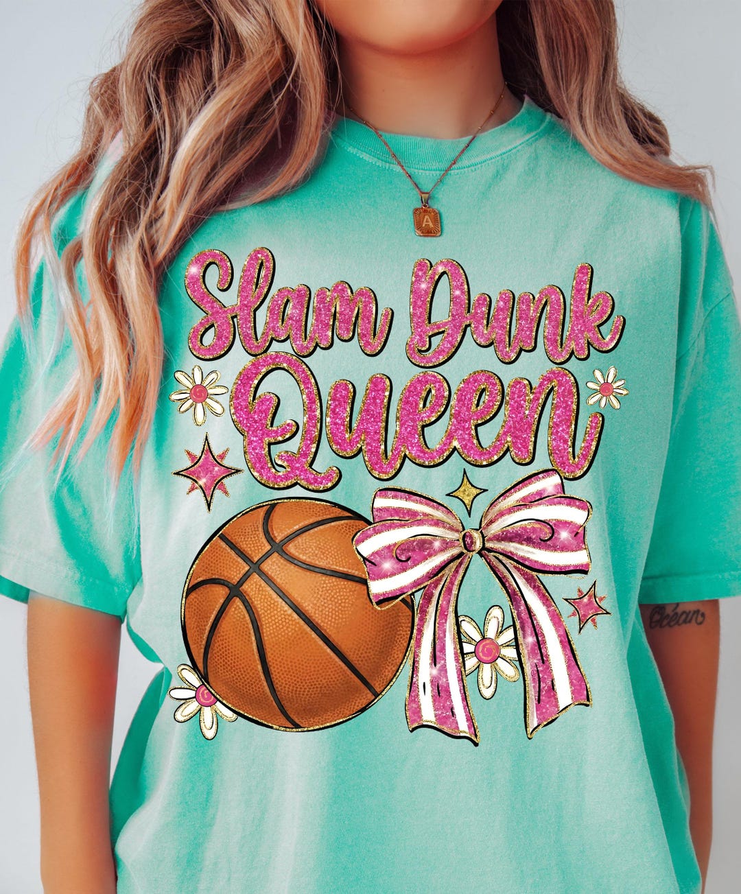 Slam Dunk Queen PNG, Glitter Basketball Sublimation, Coquette Bow Shirt ...