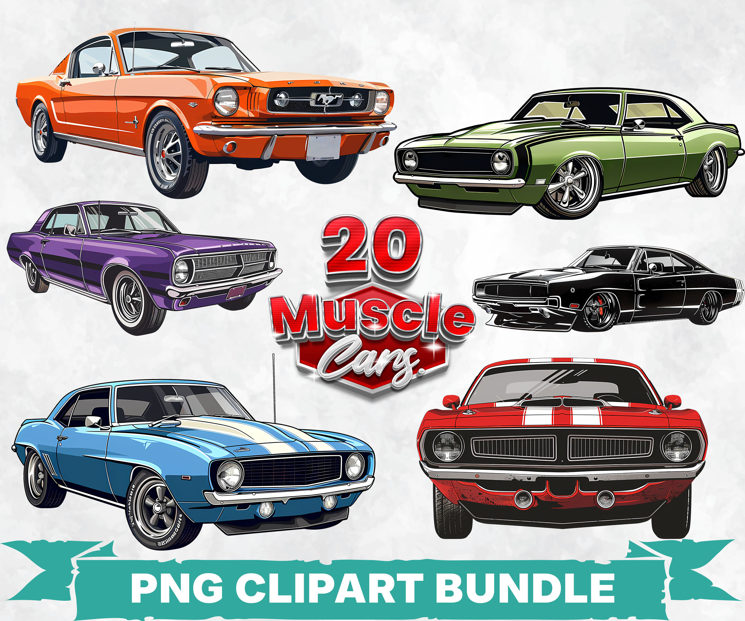 Retro Muscle Cars PNG Clipart Bundle American Classic Car Sublimation ...