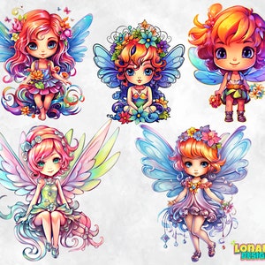 Cute Fairy PNG Clipart Bundle, Fantasy Graphics for Kids, Nursery Decor ...
