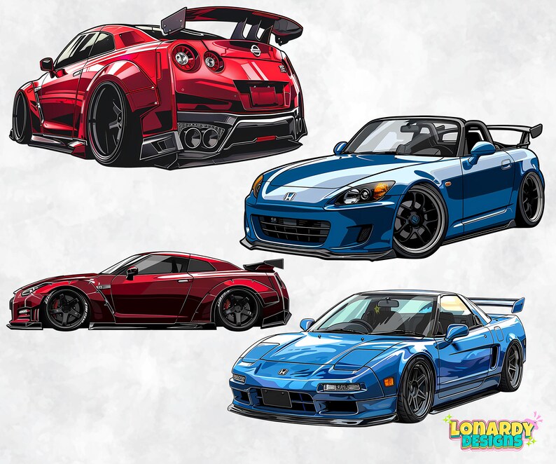 JDM Cars PNG Clipart Bundle, Japanese Tuner Car Sublimation Graphics ...