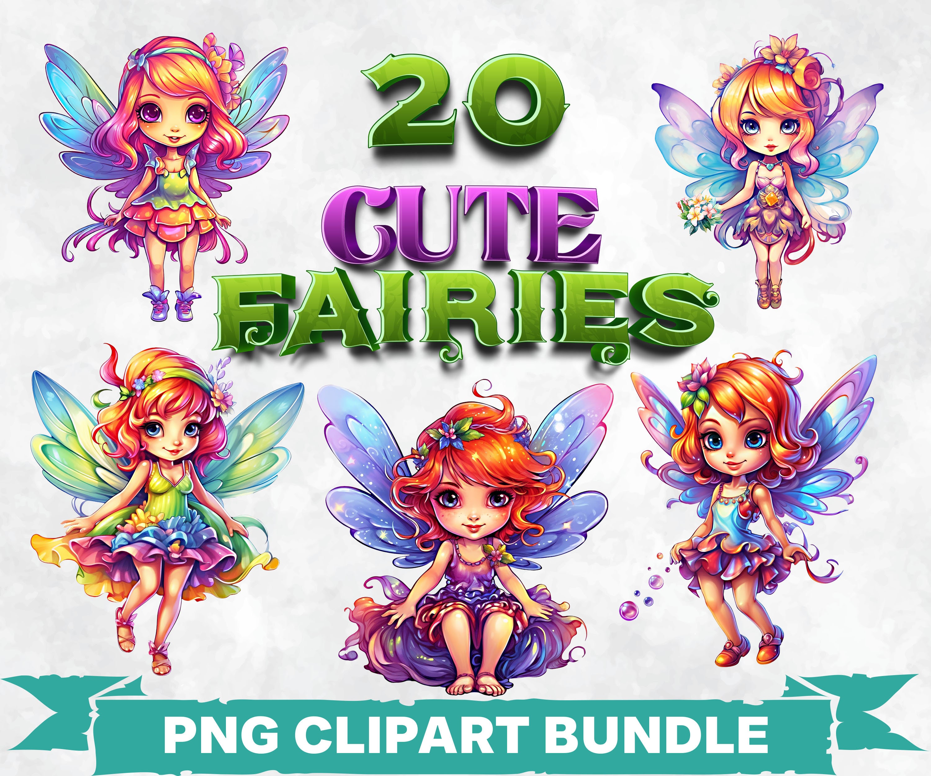 Cute Fairy PNG Clipart Bundle, Fantasy Graphics for Kids, Nursery Decor ...