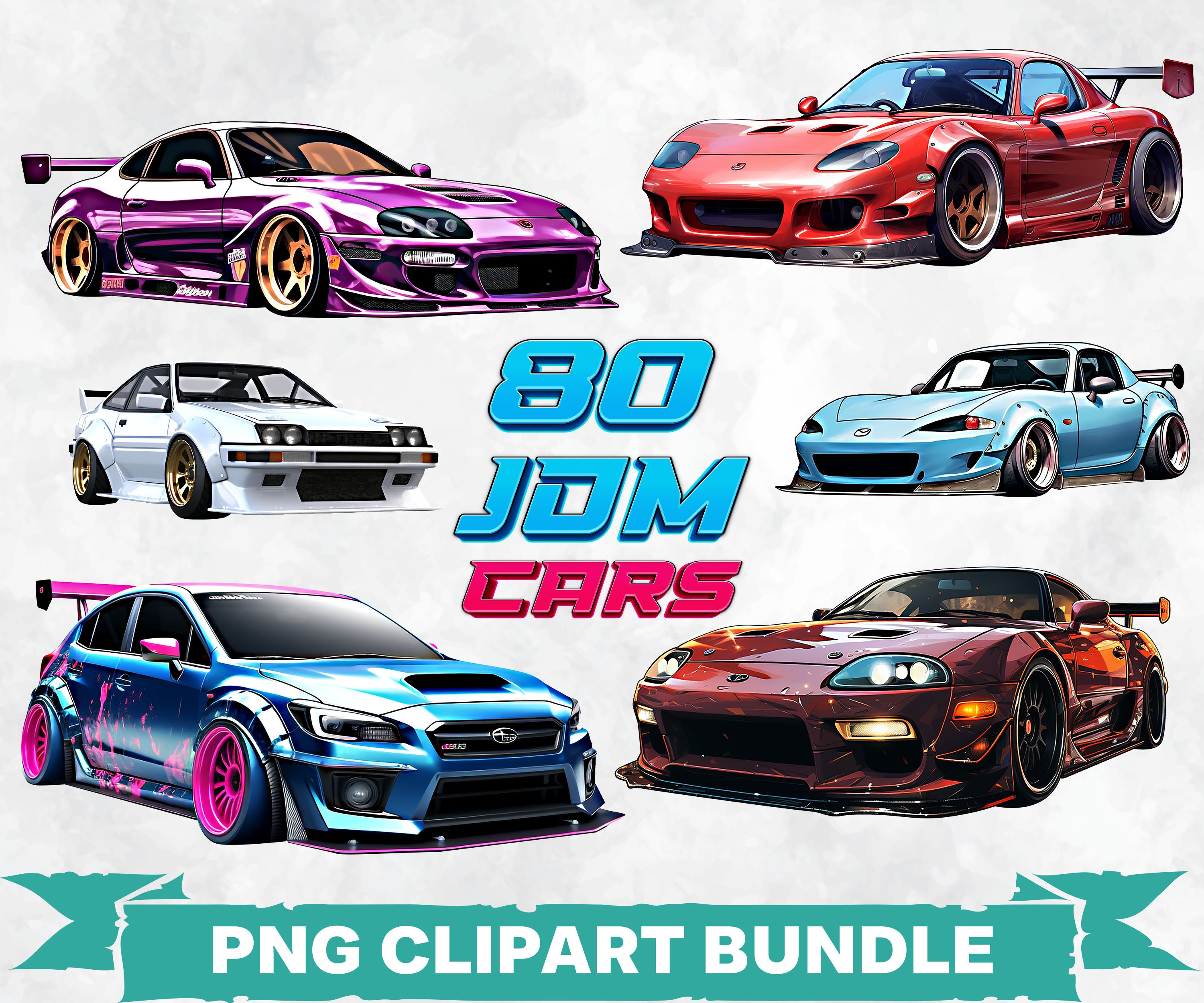 JDM Cars PNG Clipart Bundle, Import Vehicle Printable Graphics, Tuner ...
