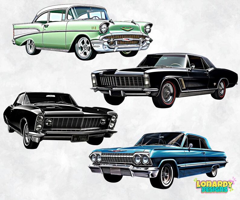 Lowrider Cars PNG Clipart Bundle Vintage Vehicles Printable Graphics ...