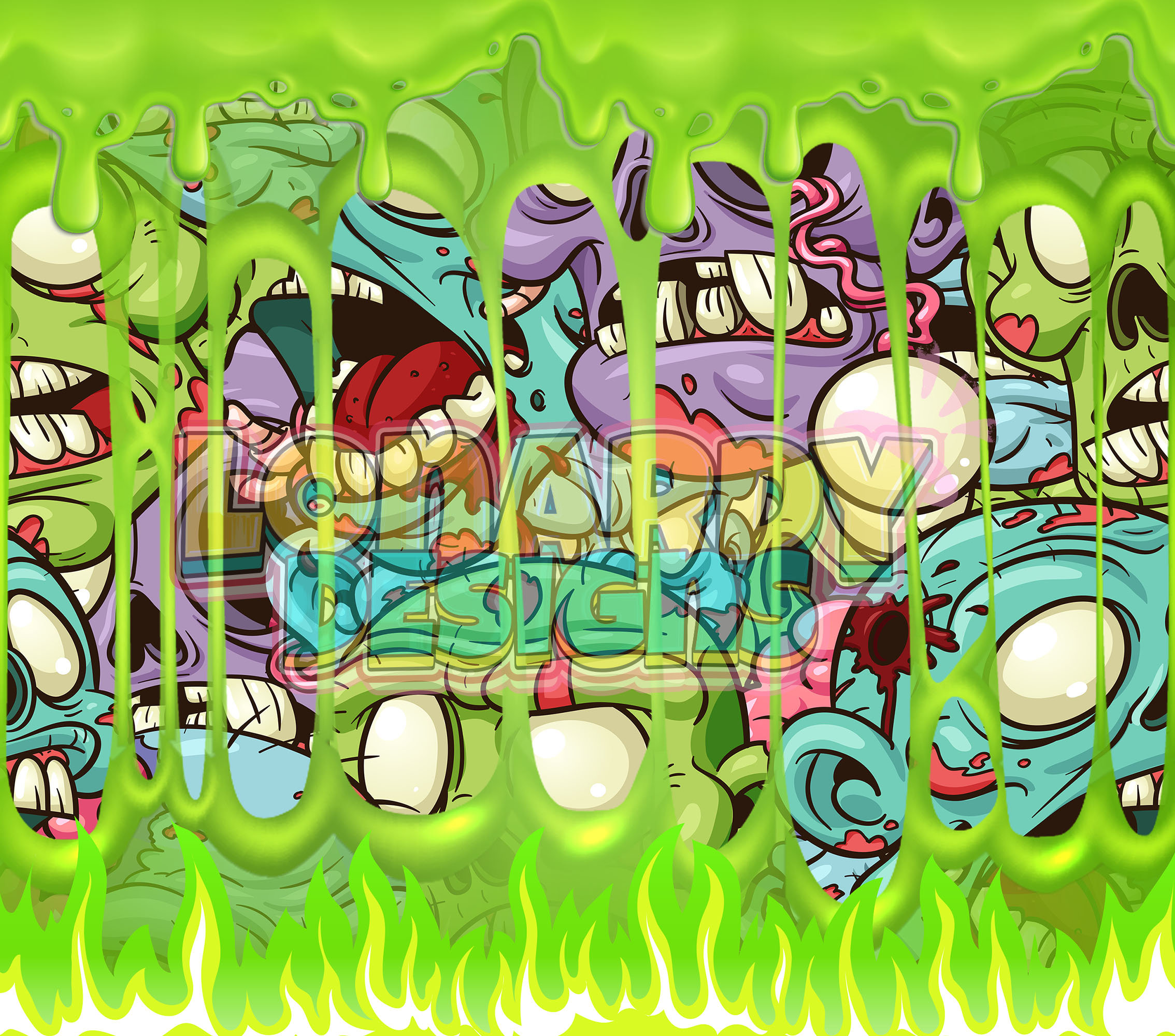 Cartoon Zombies PNG Tumbler Wrap Horror Zombie Sublimation Design Slime ...