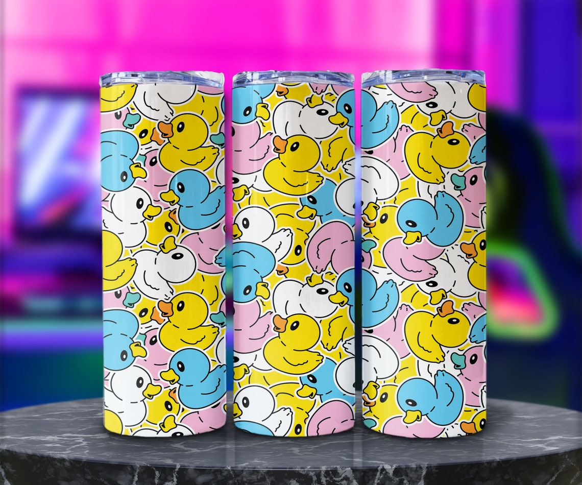 Cartoon Duck Tumbler Wrap Png, Seamless Rubber Ducks Sublimation Design ...