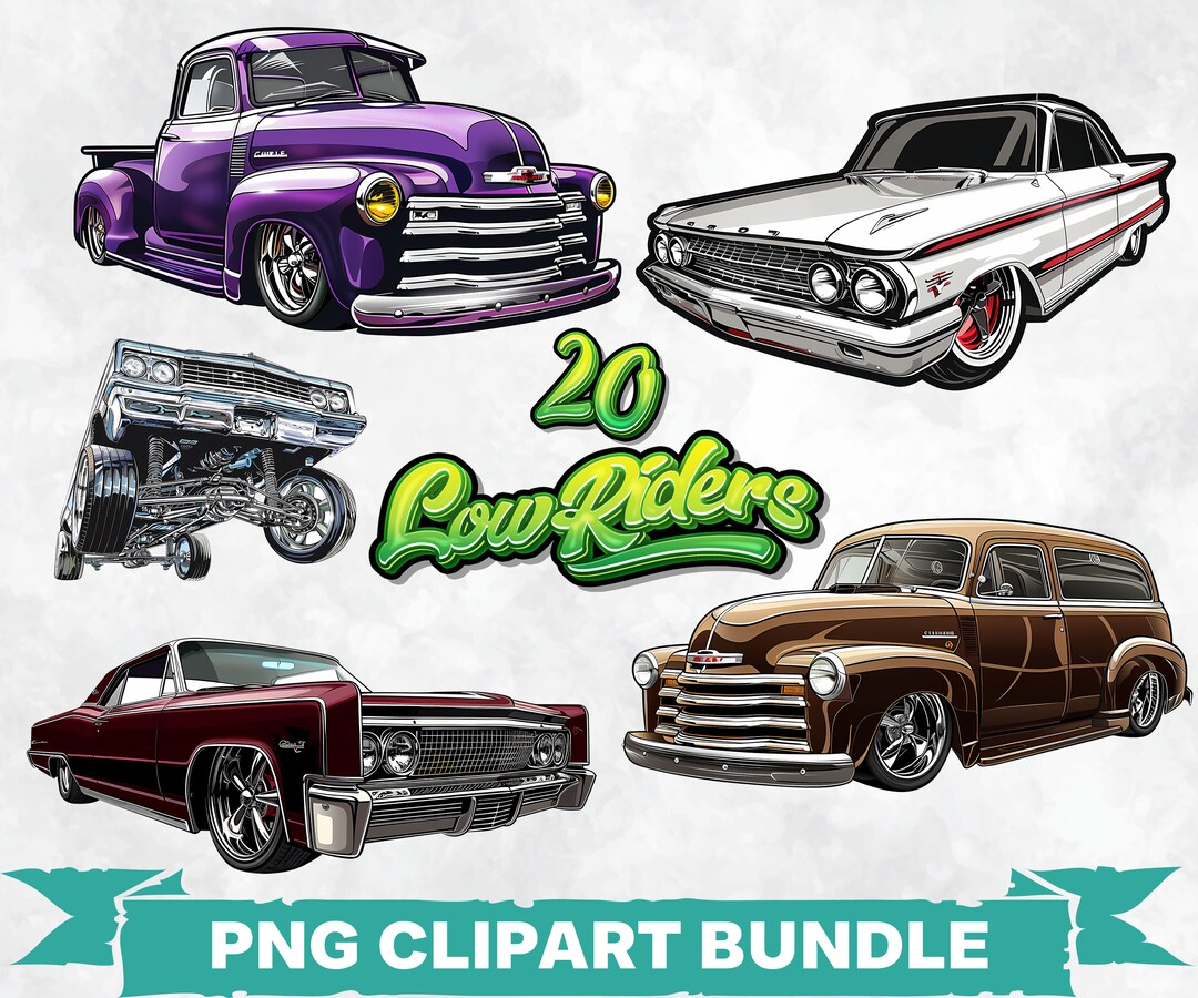 Lowrider Cars PNG Clipart Bundle, Vintage Vehicles Printable Graphics ...