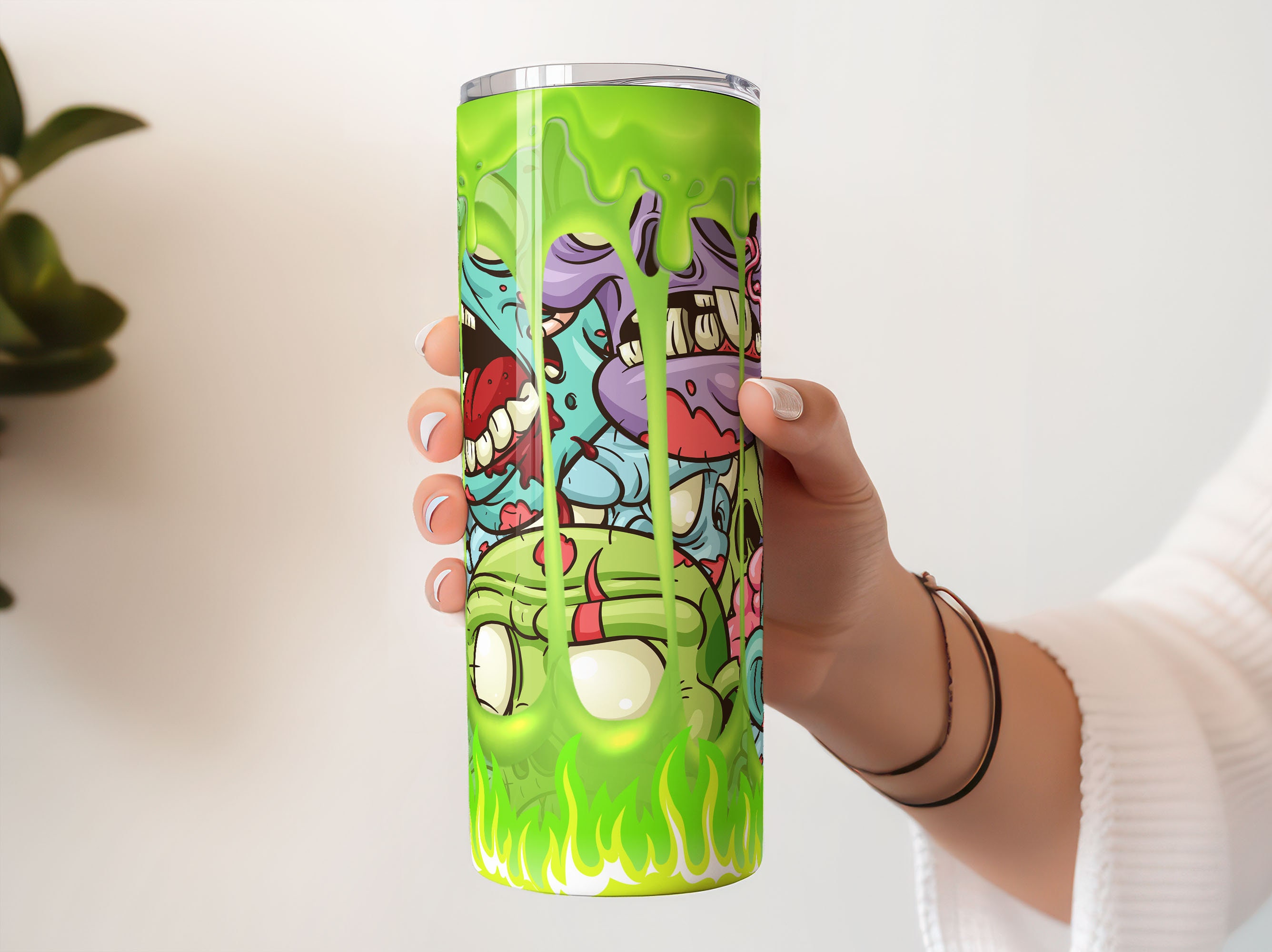 Cartoon Zombies PNG Tumbler Wrap Horror Zombie Sublimation Design Slime ...