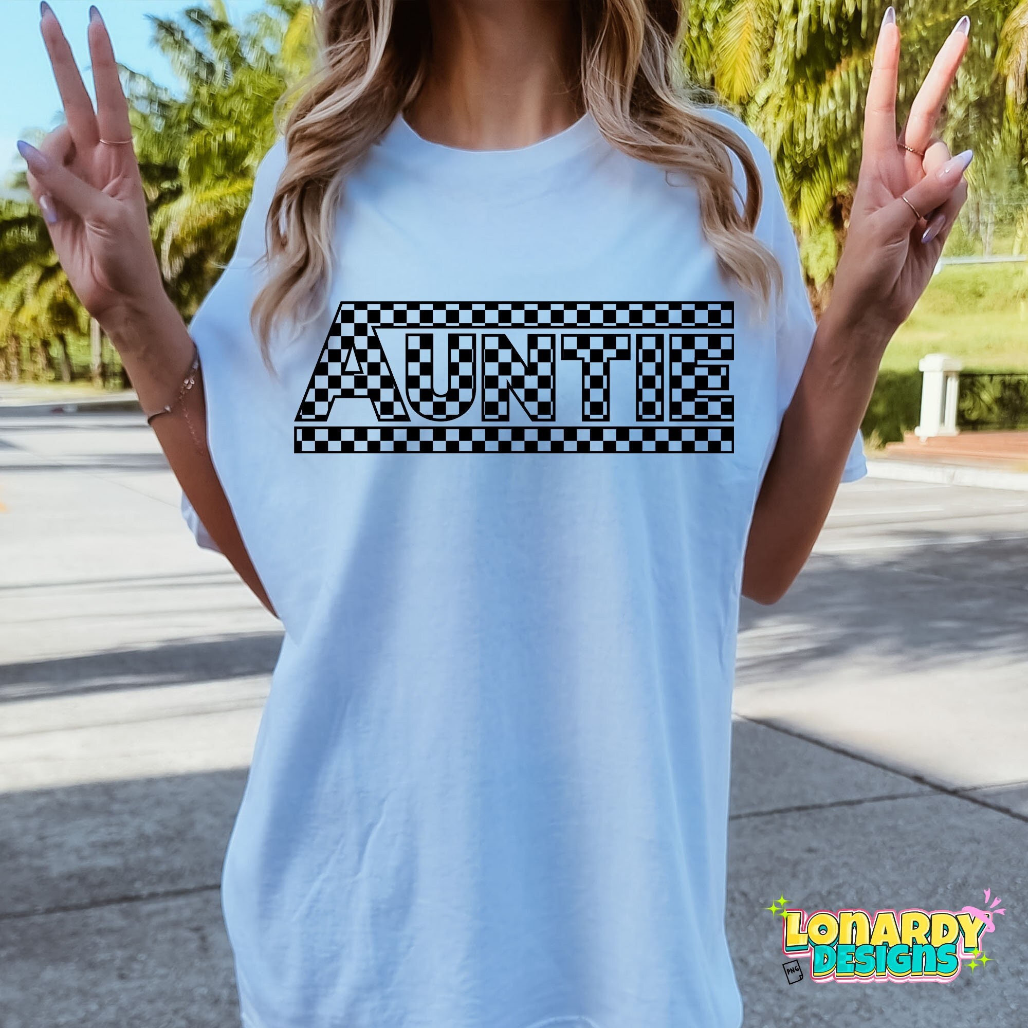 Checkerboard Auntie PNG Sublimation Design Trendy Aunt Graphic Digital ...