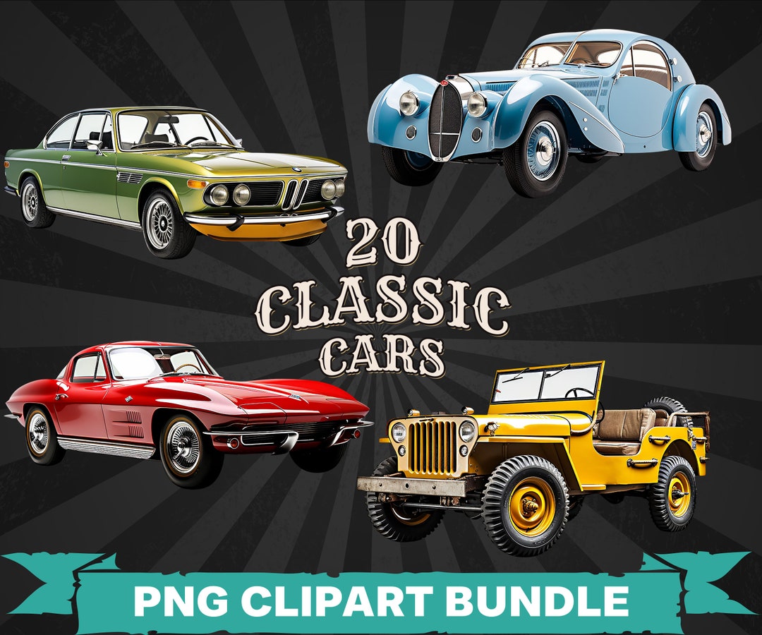 Classic Cars PNG Clipart Bundle PNG Vintage Car Graphics Retro ...