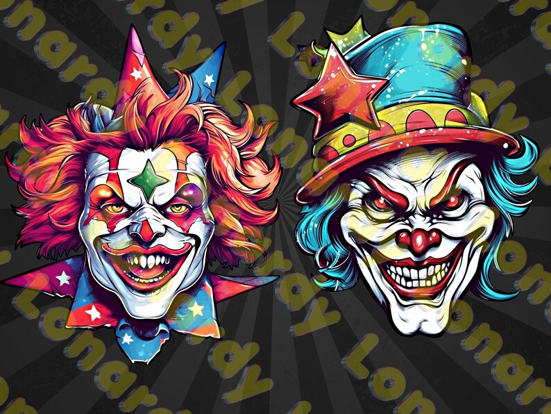 Horror Creepy Clown Clipart Bundle Png, Circus Clowns Sublimation ...