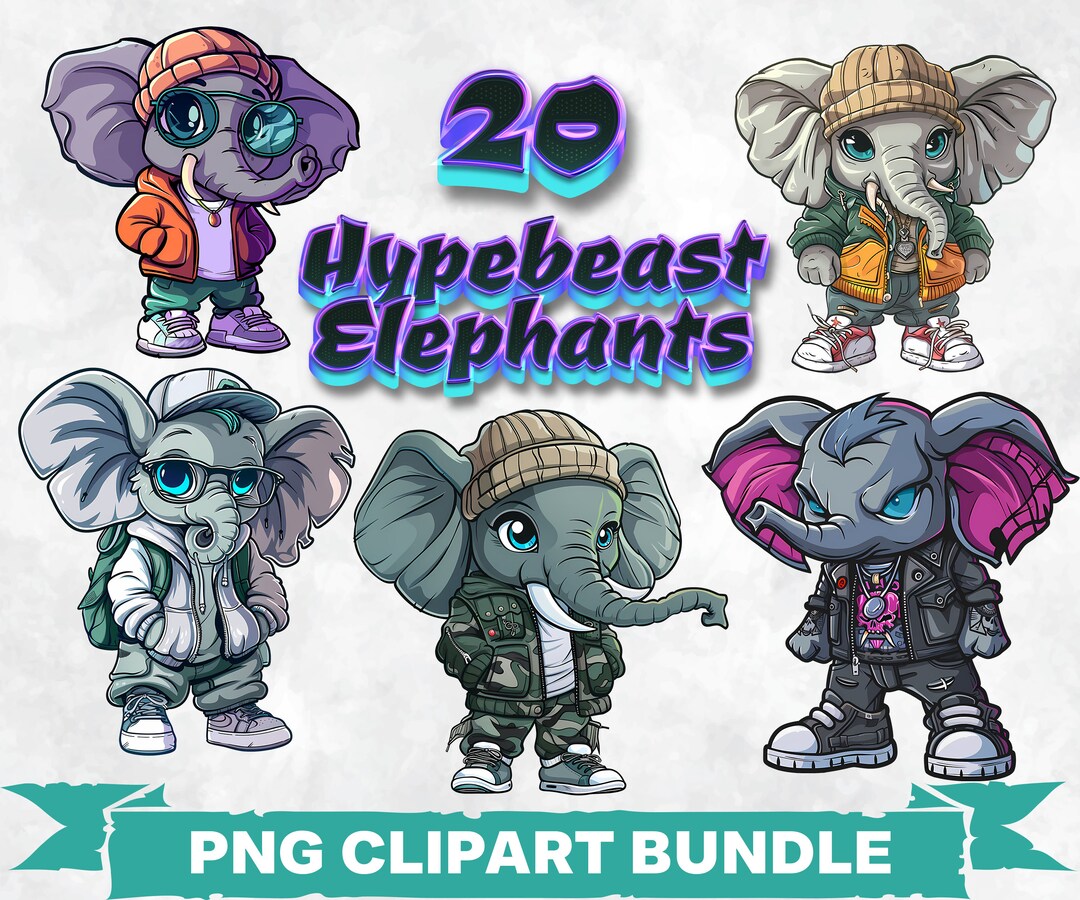 Hypebeast Elephants PNG Clipart Bundle Streetwear Sublimation Design ...