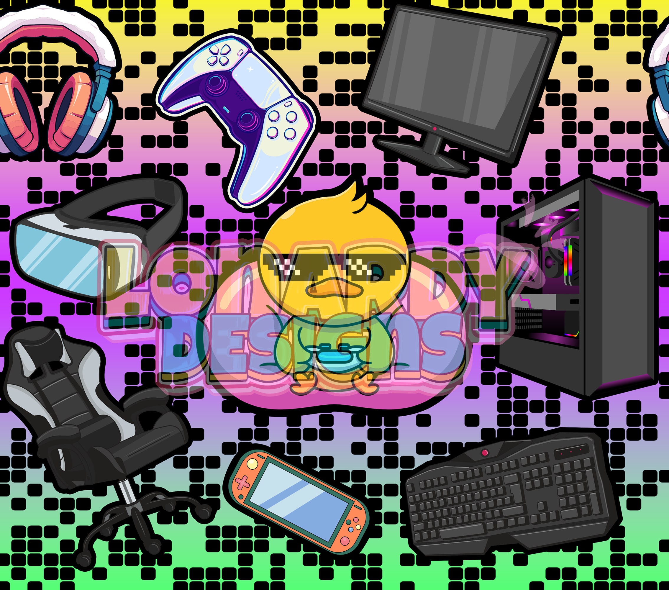 Gamer Duck Tumbler Wrap PNG Gaming Accessories Sublimation Design Game ...