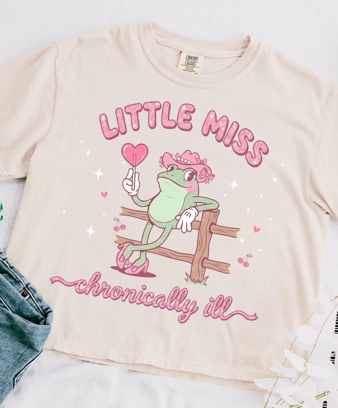 Little Miss Chronically Ill PNG, Cute Coquette Frog, Funny Spoonie ...
