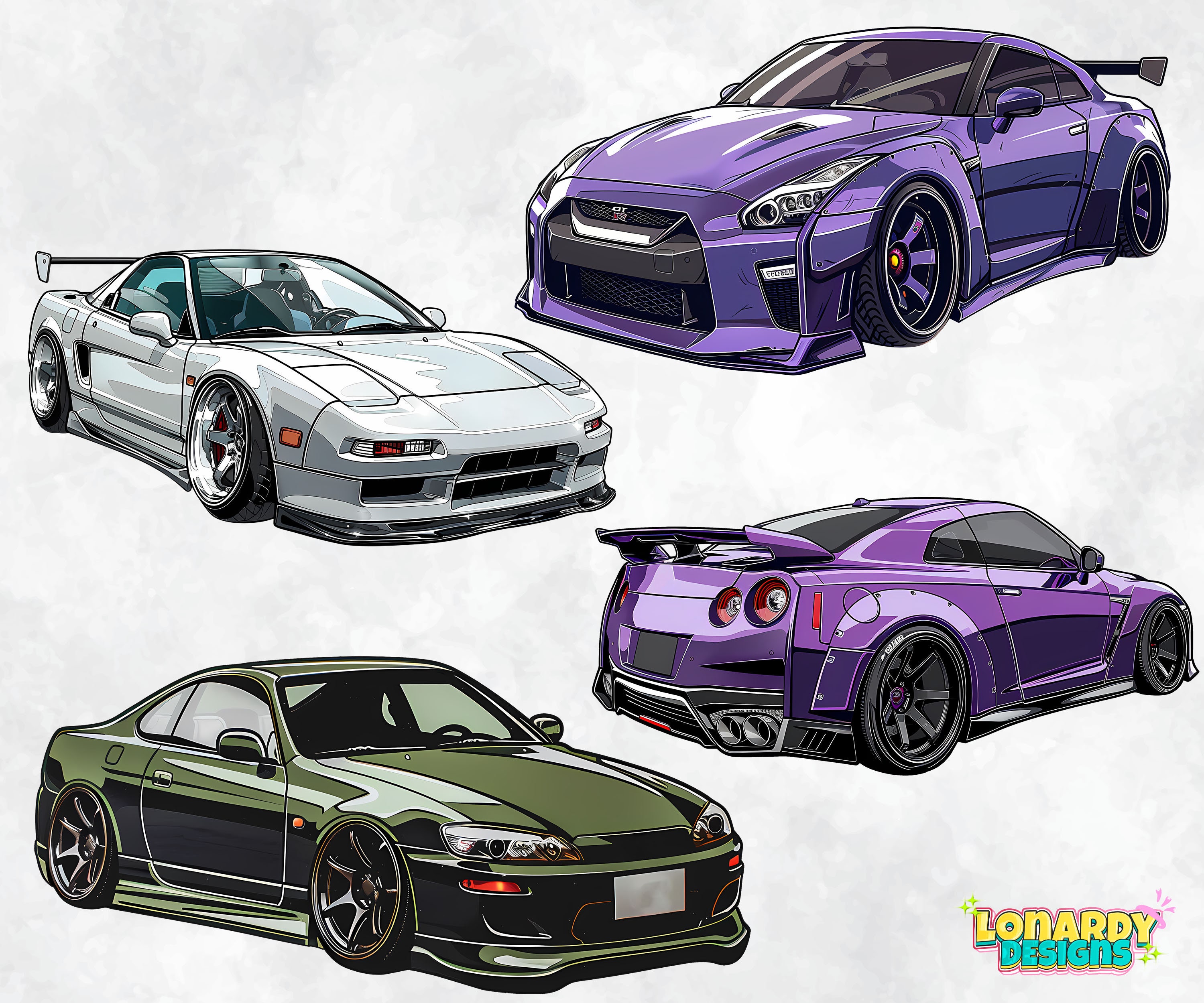 JDM Tuner Cars PNG Clipart Bundle, Slammed Import Car Graphics, Stanced ...