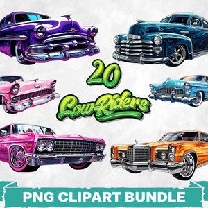Classic Lowriders Clipart Bundle PNG Custom Vehicle Sublimation Design ...