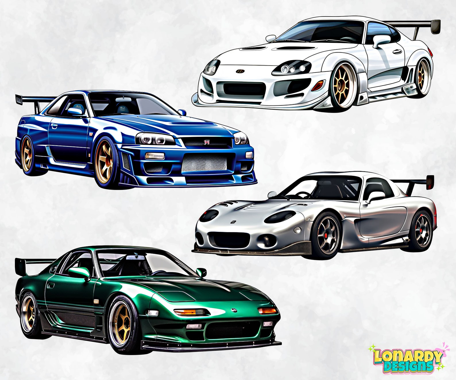 JDM Cars PNG Clipart Bundle, Import Vehicle Printable Graphics, Tuner ...