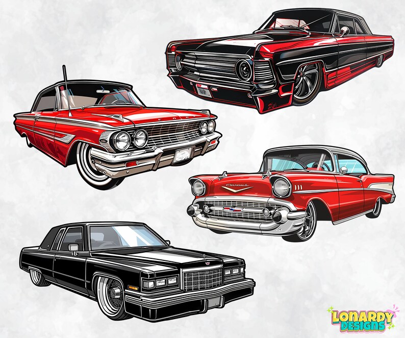 Lowrider Cars PNG Clipart Bundle, Vintage Vehicles Printable Graphics ...