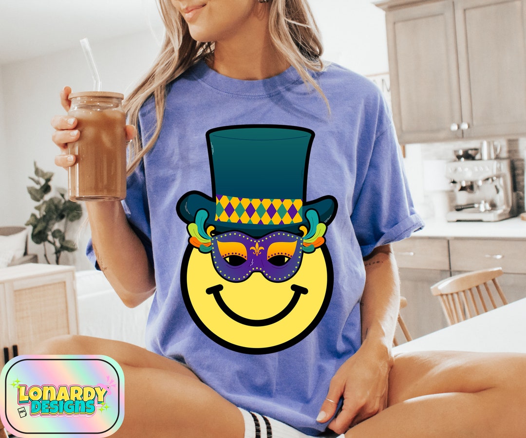 Smiley Mardi Gras Mask PNG Cute Happy Face Sublimation Design Retro ...