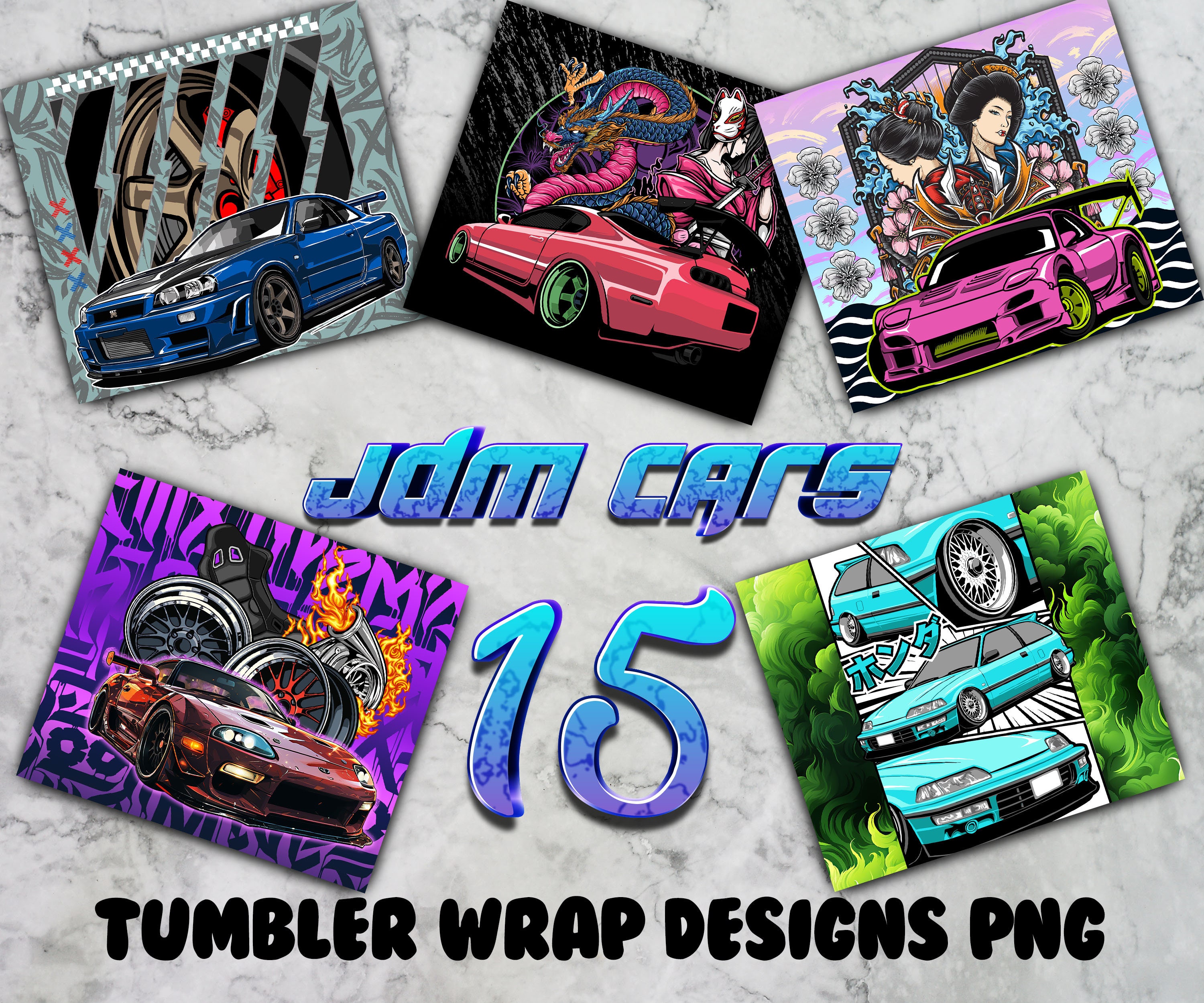 15 JDM Car Bundle Tumbler Wrap PNG Japanese Tuner Cars Printable Art ...