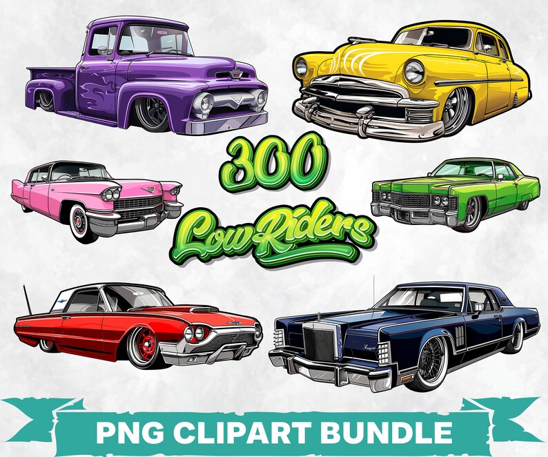 Lowrider Cars PNG Mega Clipart Bundle, Vintage Vehicles Printable ...