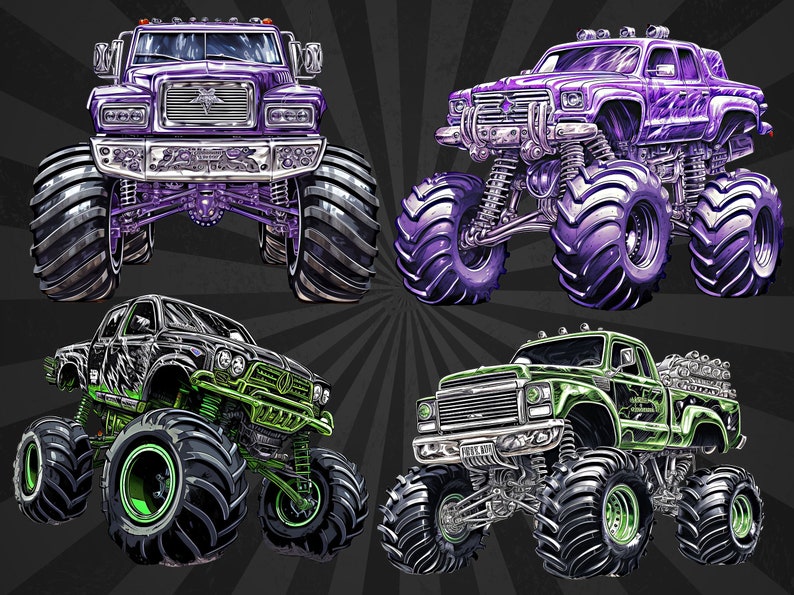 Monster Trucks Clipart Bundle: 20 PNG Images Adrenaline-packed Graphics ...