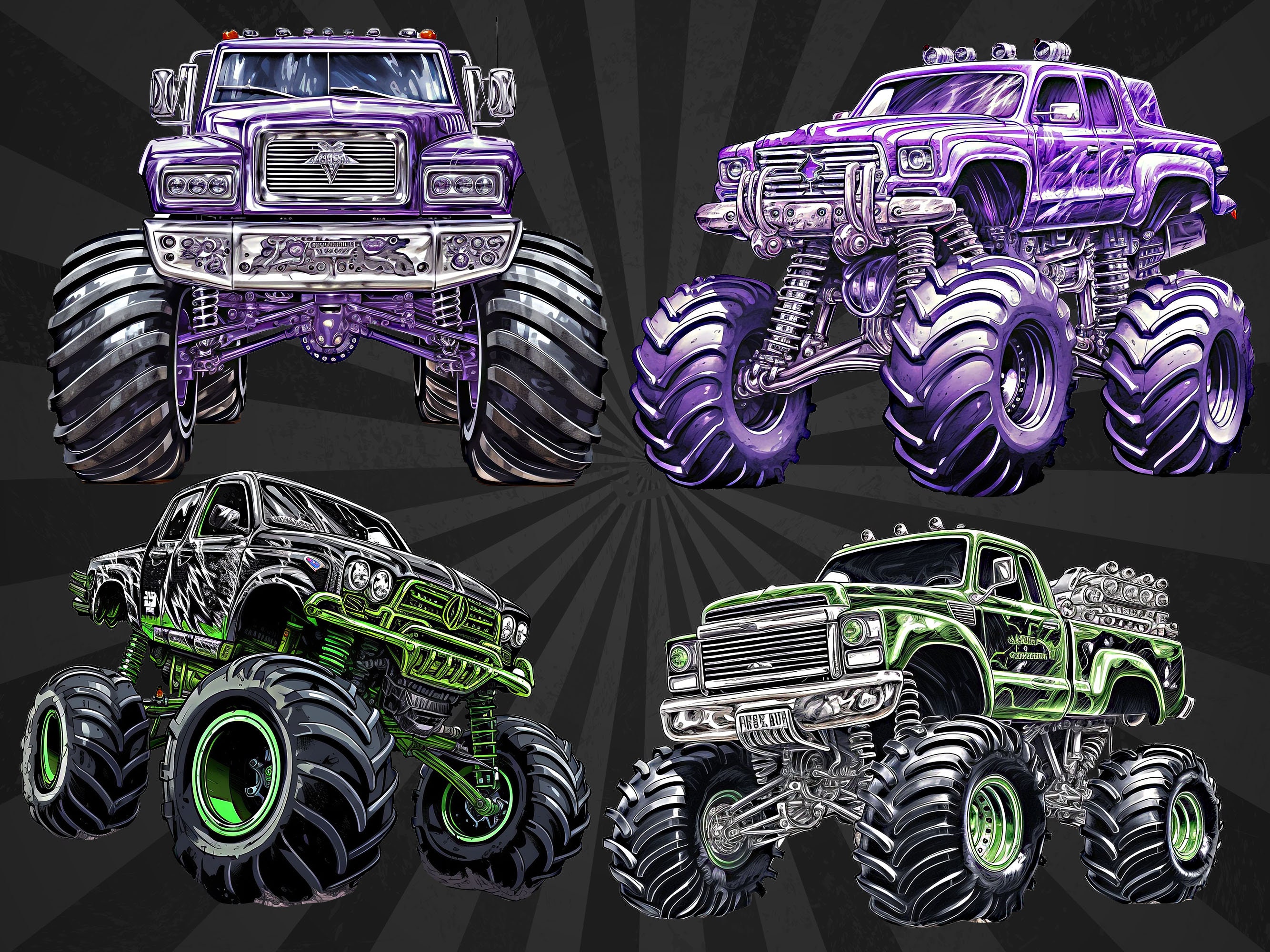 Monster Trucks Clipart Bundle: 20 PNG Images Adrenaline-packed Graphics ...