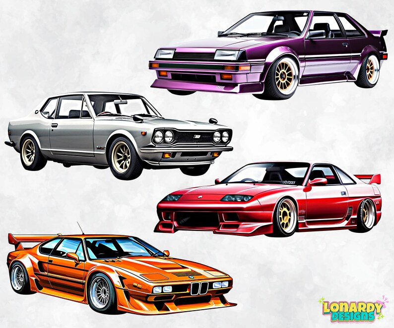 JDM Cars PNG Clipart Bundle, Import Vehicle Printable Graphics, Tuner ...