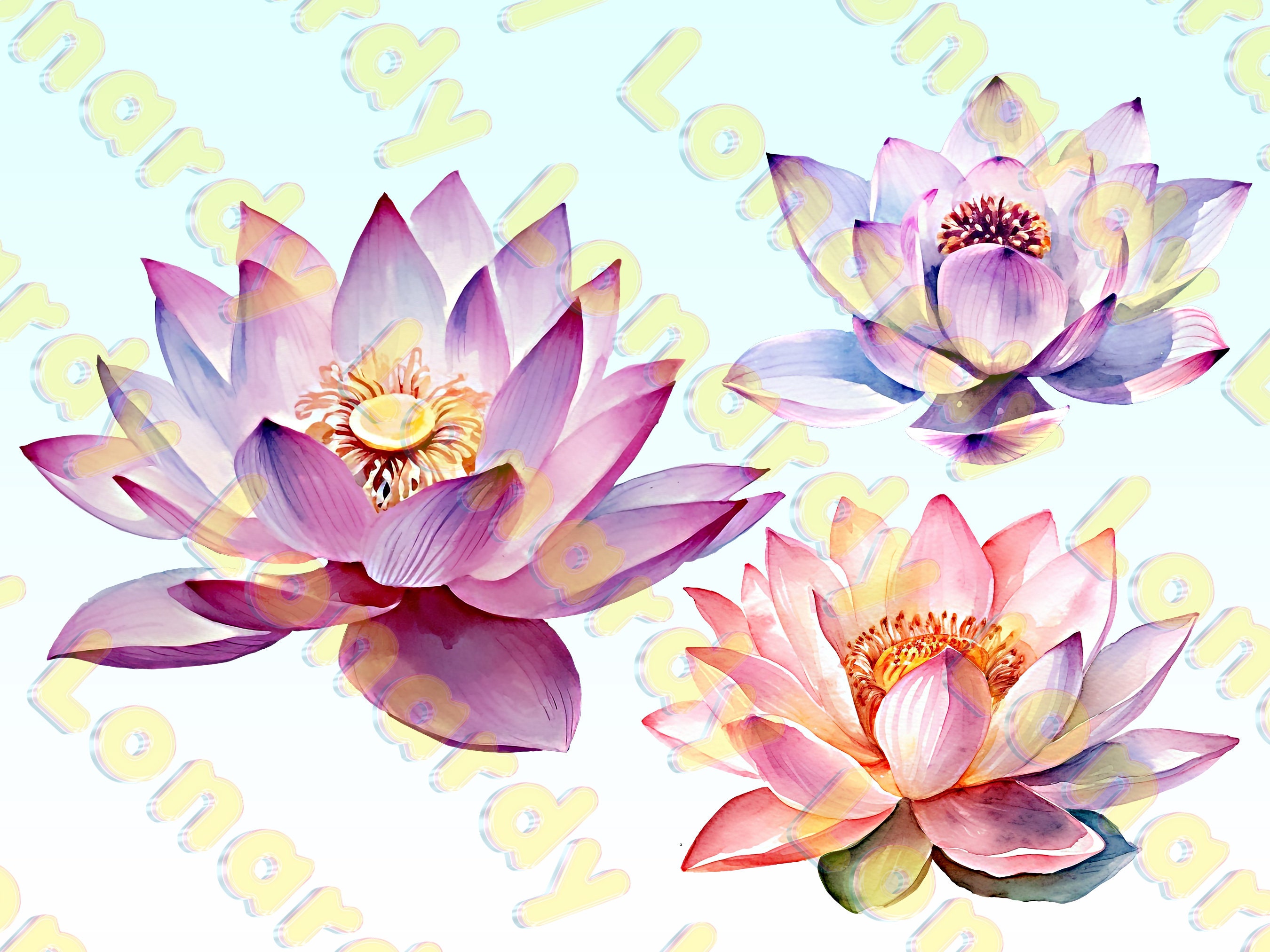 Watercolor Lotus Flower Clipart Bundle Png, Water Lily Printable Image ...