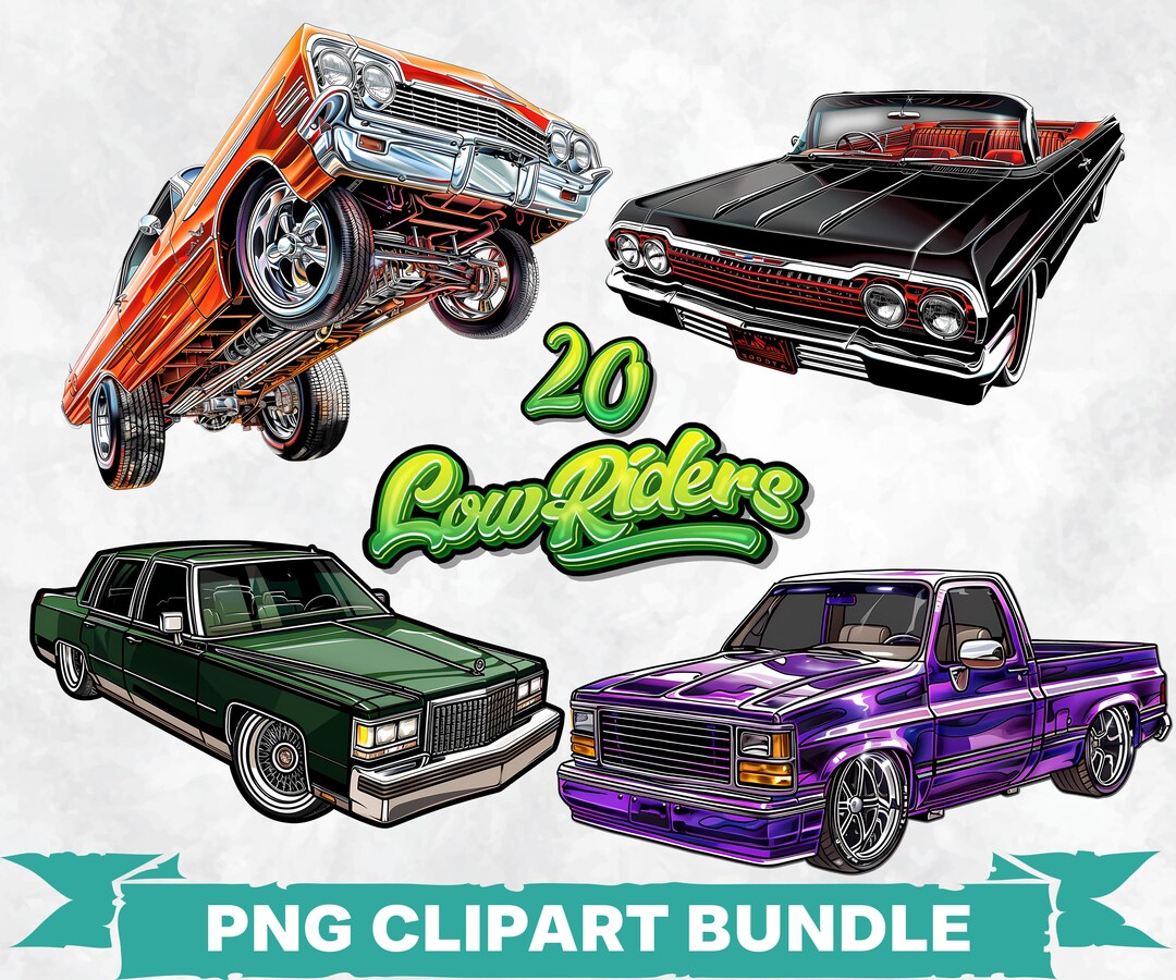 Lowrider Cars PNG Clipart Bundle, Vintage Vehicles Printable Graphics ...