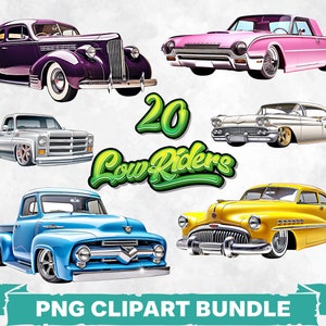 Lowrider Car PNG Clipart Bundle, Classic Muscle Car Sublimation Design ...