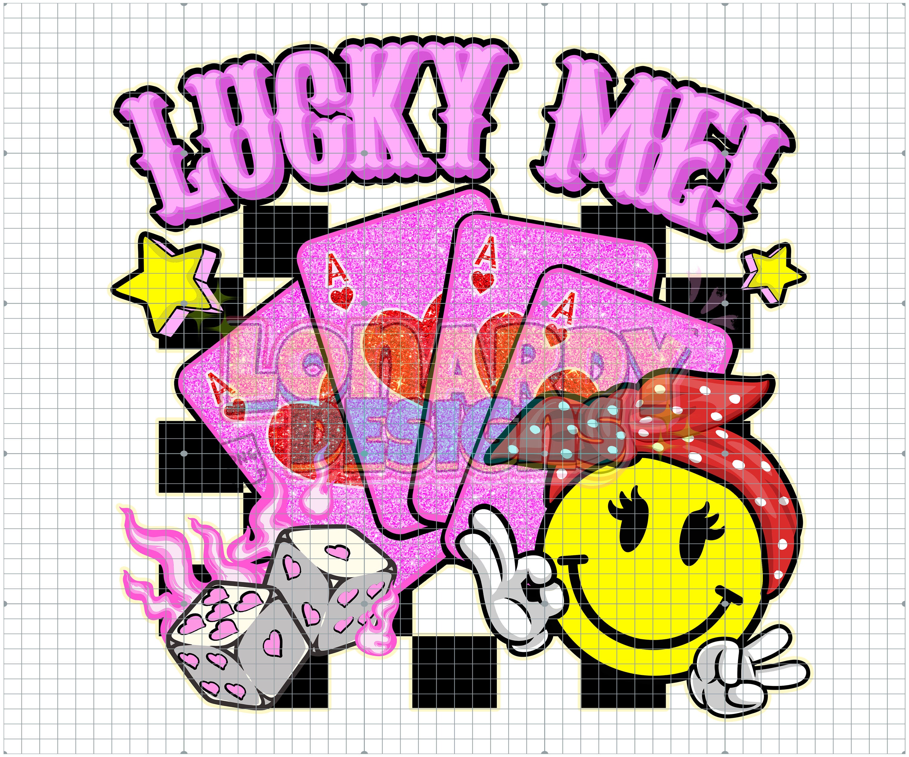 Cute Retro Smiley Lucky Me PNG Faux Glitter Play Cards Sublimation ...