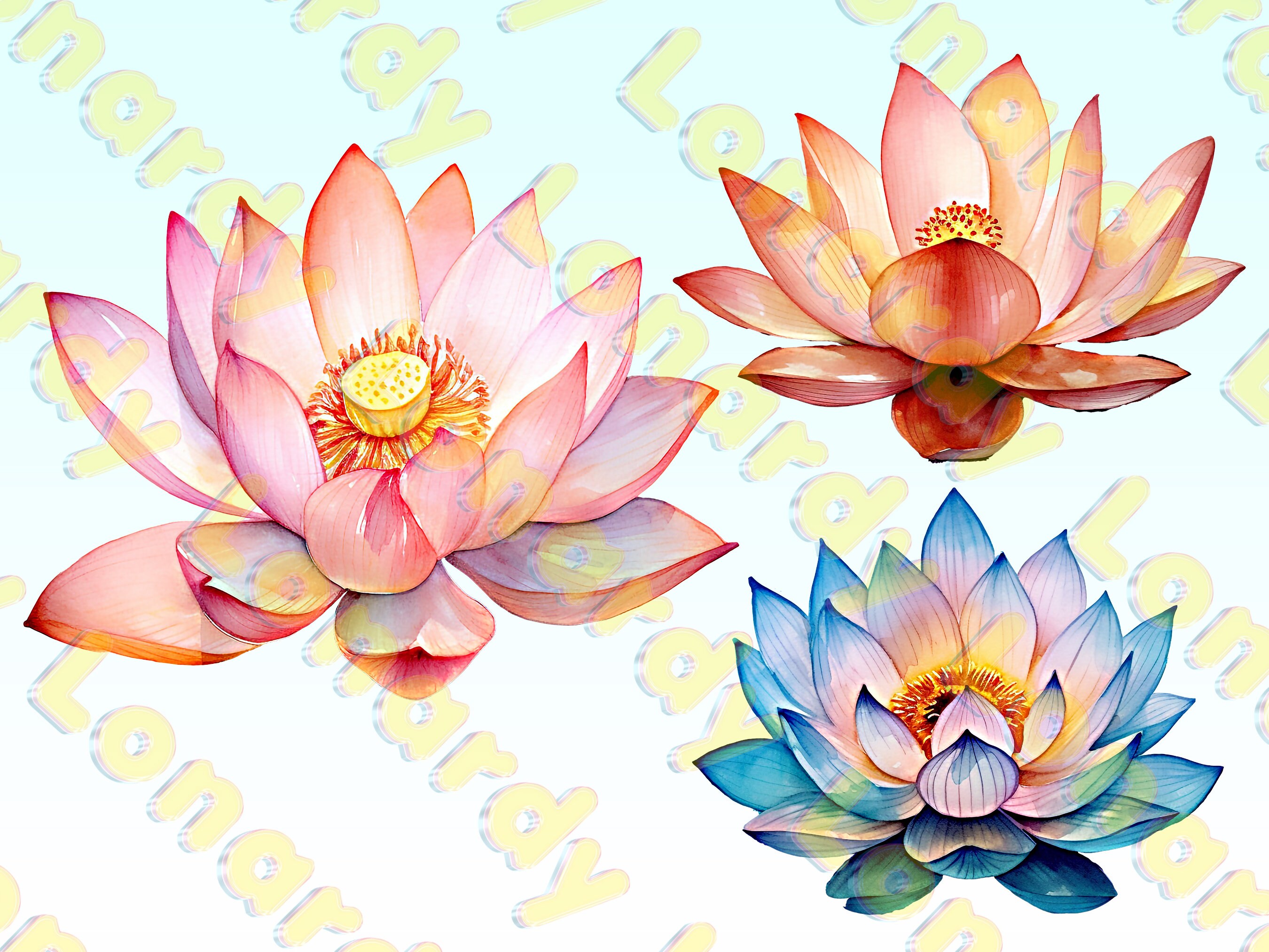 Watercolor Lotus Flower Clipart Bundle Png, Water Lily Printable Image ...