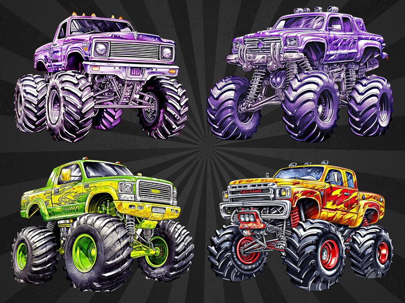 Monster Trucks Clipart Bundle: 20 PNG Images Adrenaline-packed Graphics ...