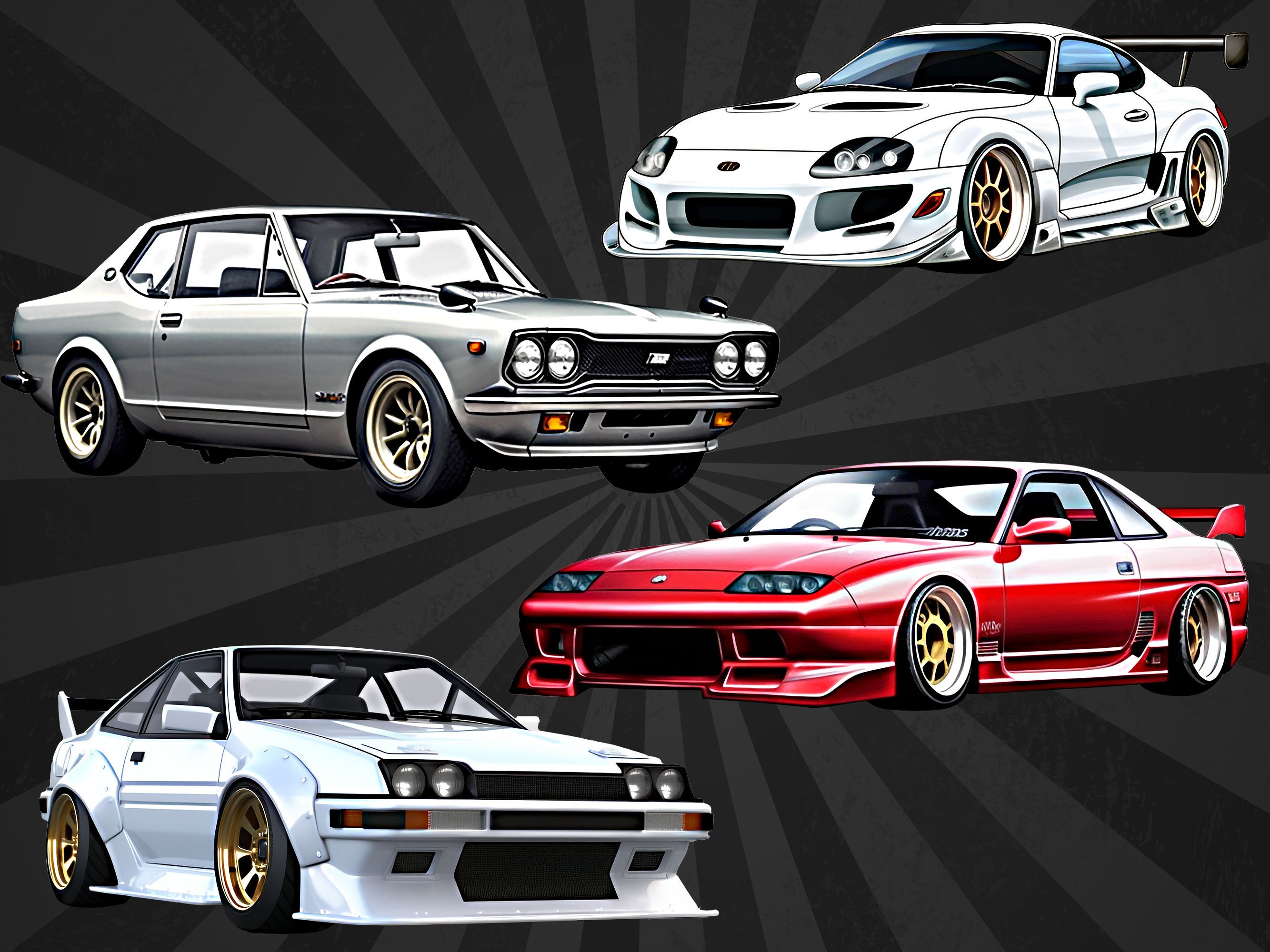 Car Art Bundle: JDM, Muscle, Low Riders, Classic, Hot Rods Vintage Auto ...