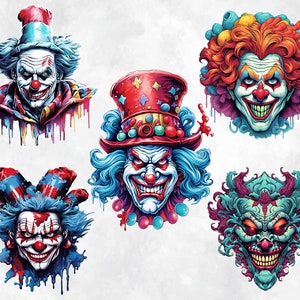Creepy Clown PNG Clipart Bundle Spooky Characters Sublimation Design ...