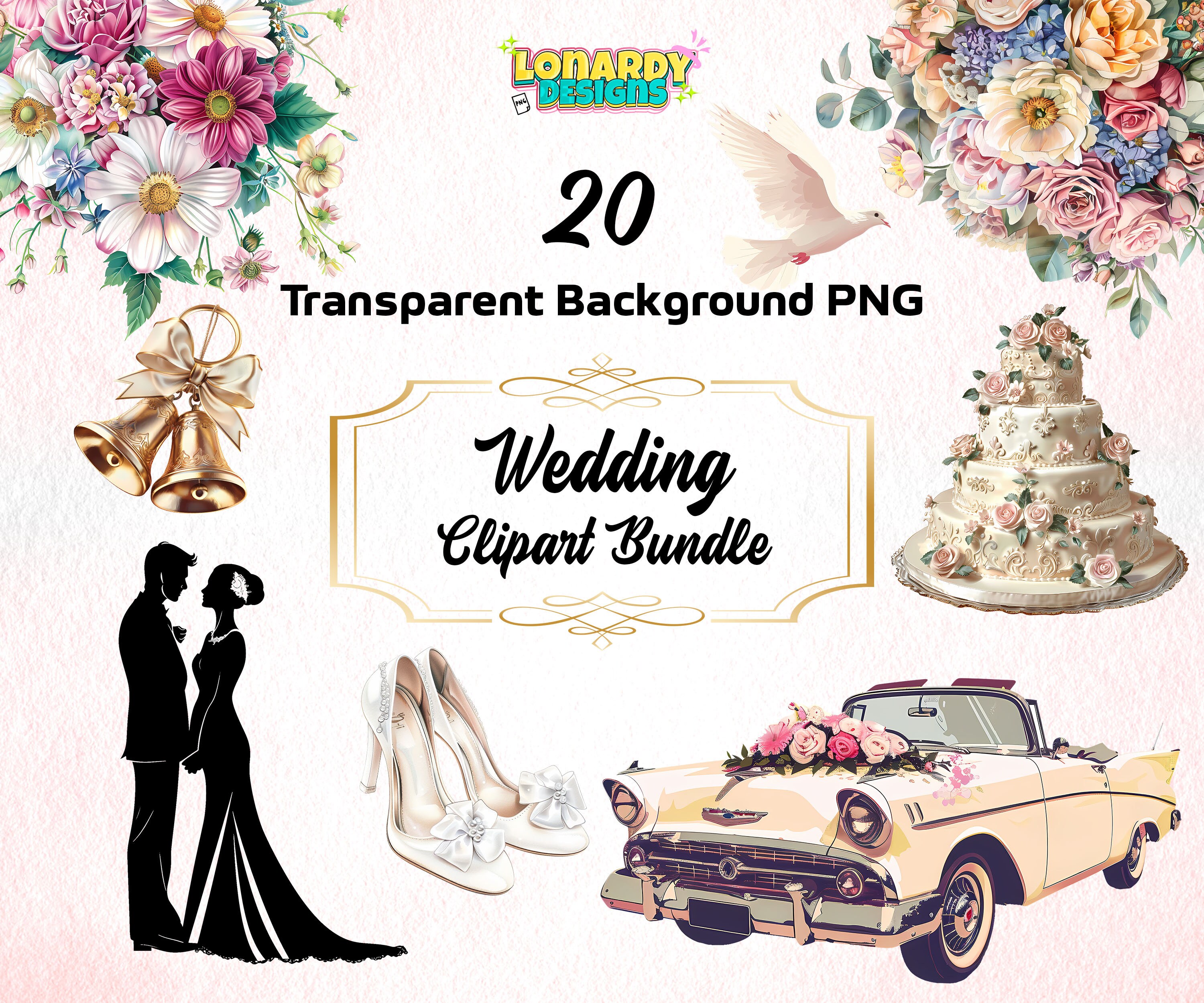 Wedding Clipart Bundle PNG Bridal Shower Printable Engagement Party ...